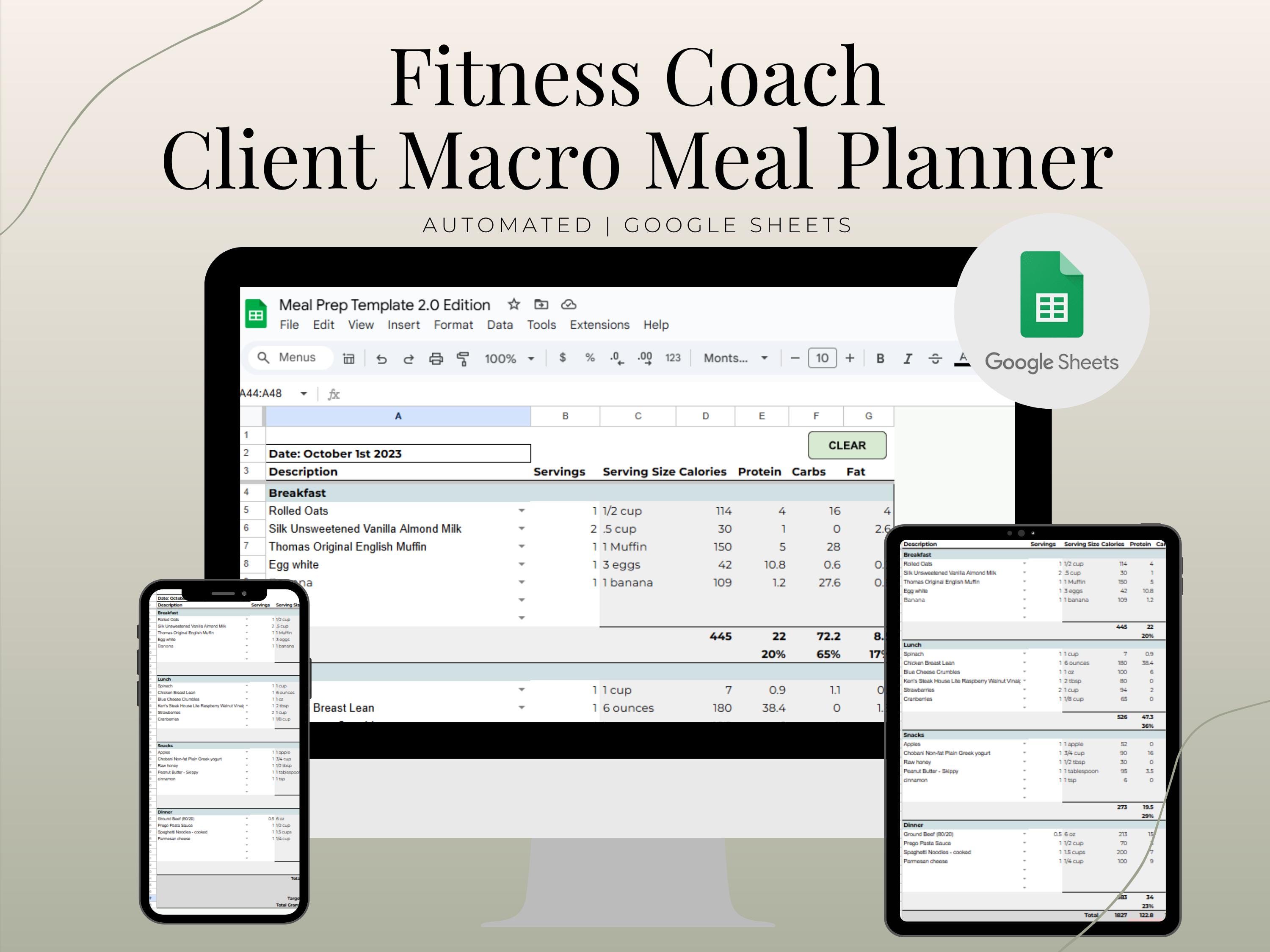 Digital Editable Macro Meal Plan Template for Coaches (for Commercial ...