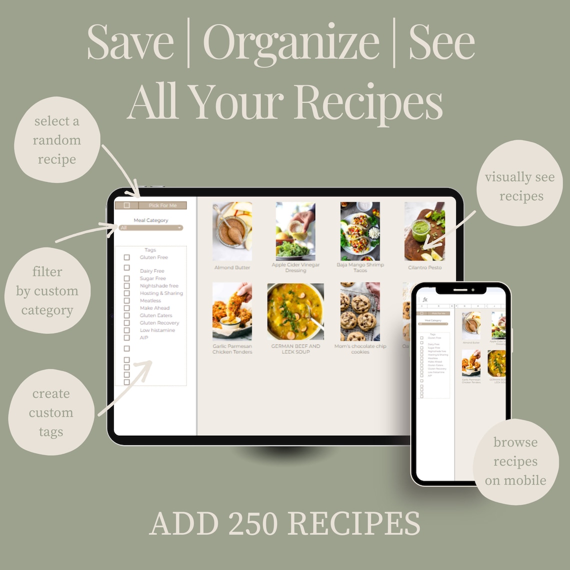 Digital Recipe Book Google Sheets Template, Organize, View, and Meal ...