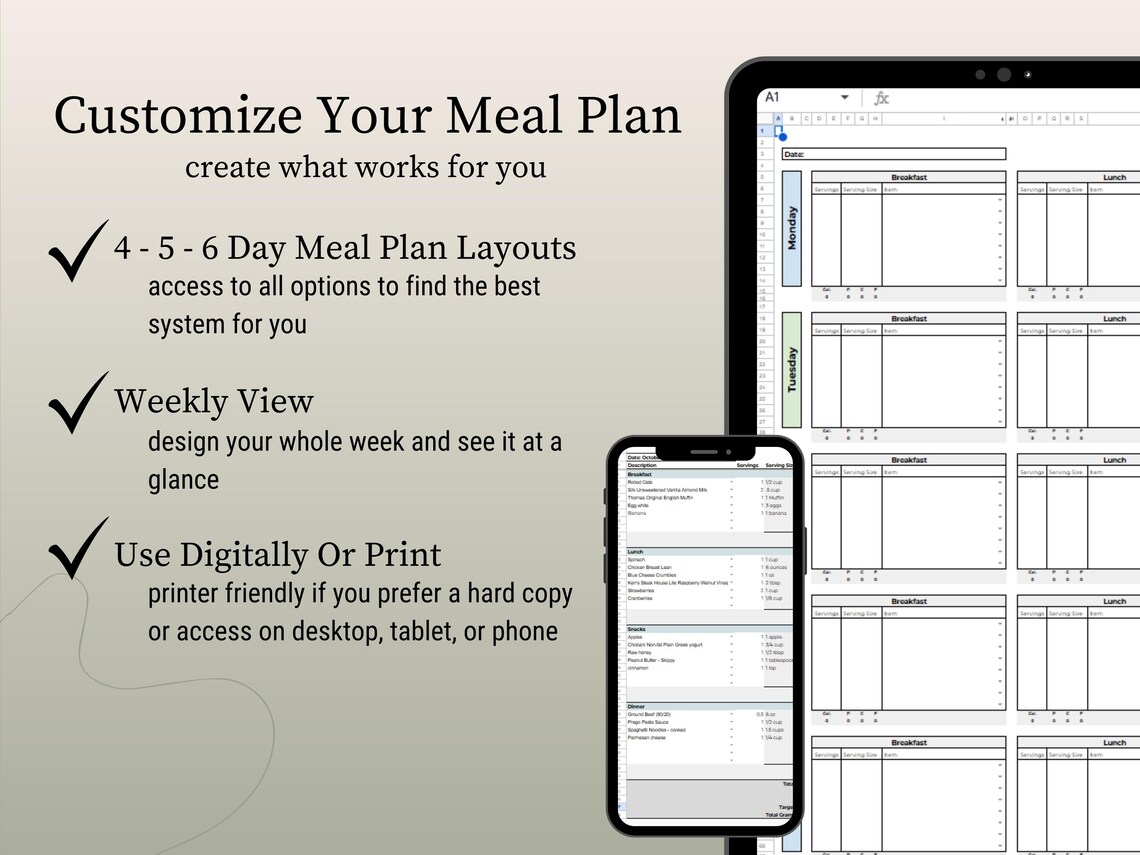 Digital Macro and Micro Meal Planner, Editable Macro Meal Plan Template ...