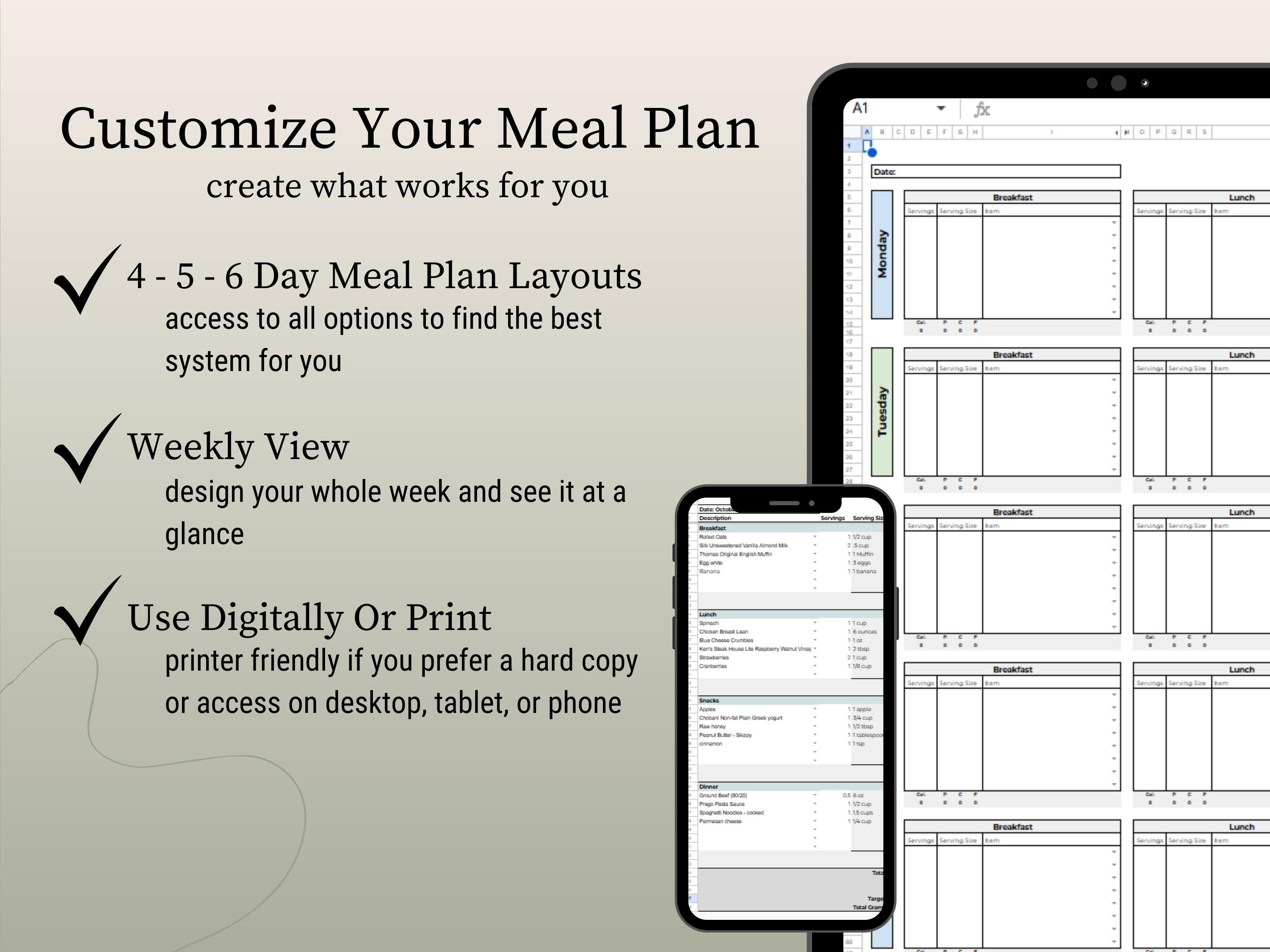 Digital Macro and Micro Meal Planner, Editable Macro Meal Plan Template ...