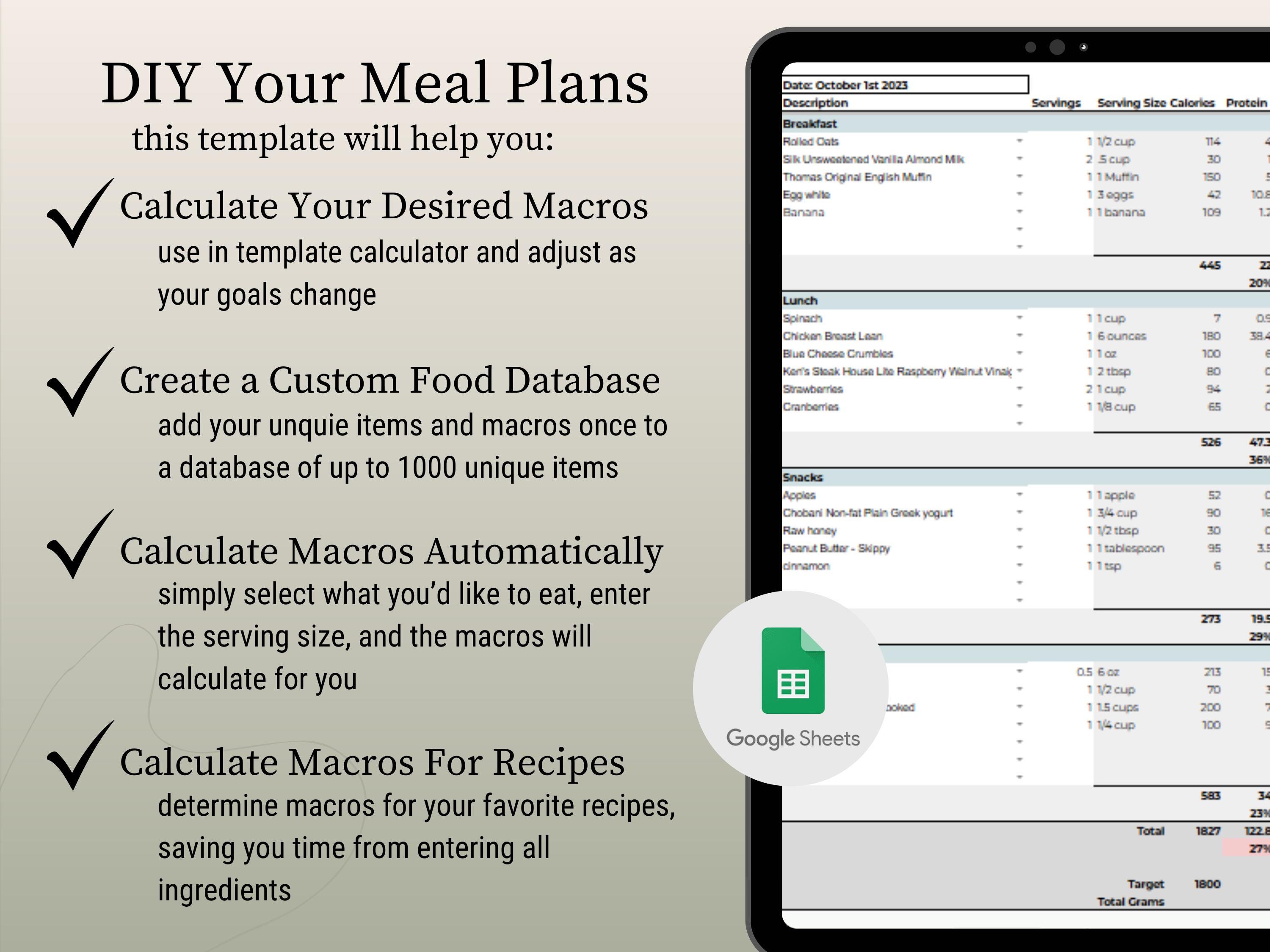 Digital Macro Meal Planner, Editable Macro Meal Plan Template, Google ...
