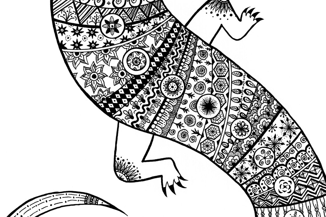 Art Print in Modern Mandala Style for Download Lizard in Zentangle ...