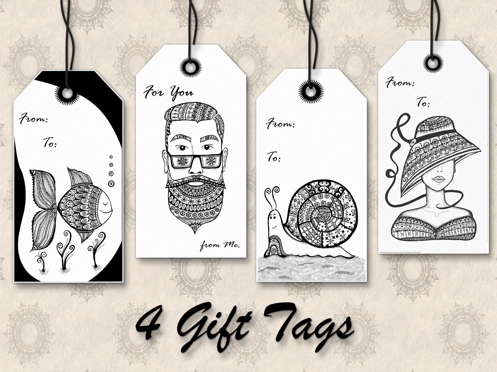 Printable Present Tags for Any Occasion Set of 4 Designs Elegant Modern ...