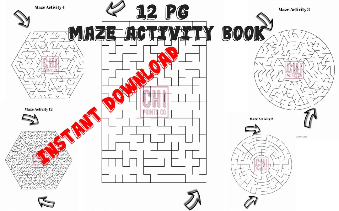 12pg Printable Maze Puzzle Activity Book for Kids,maze Puzzle Book ...