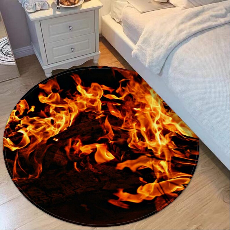 60 Fire Flames Chenille Round Area Rug Housewarming Christmas Halloween ...
