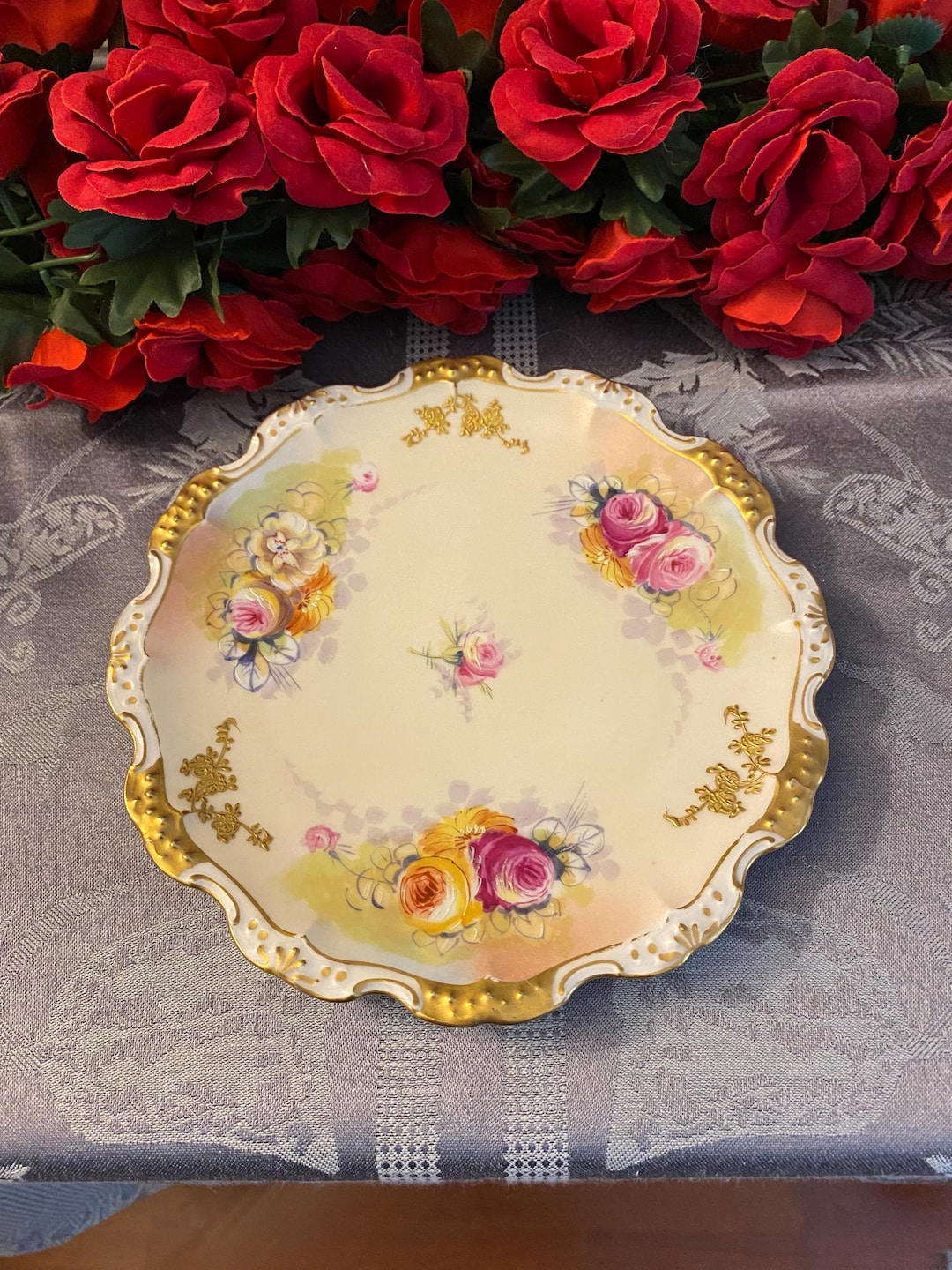 LS&S Lewis Straus and Sons Limoges Roses and Gold Plate Hand Painted - Etsy