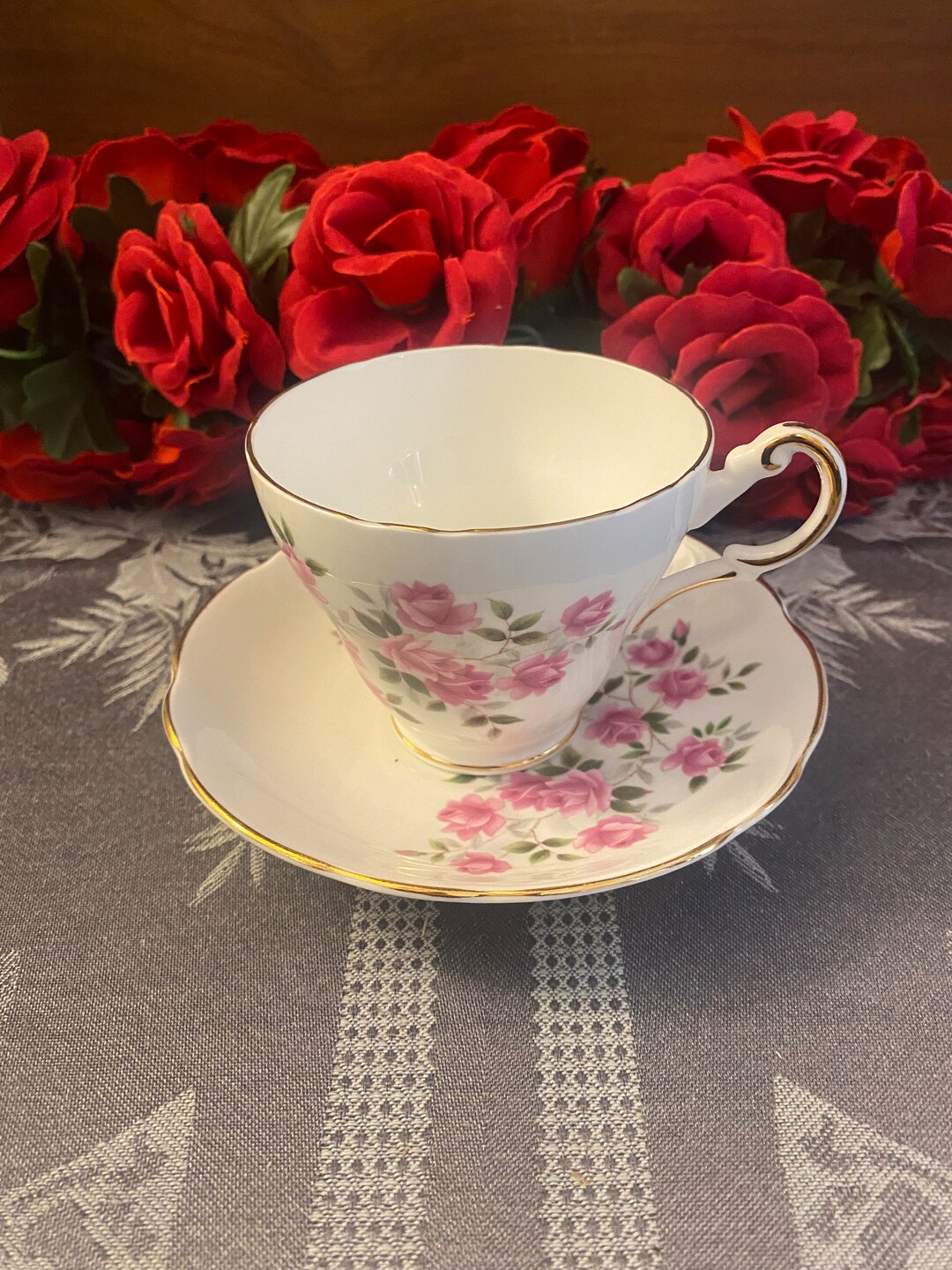 Regency Teacup and Saucer Set Fine China Pink Floral - Etsy