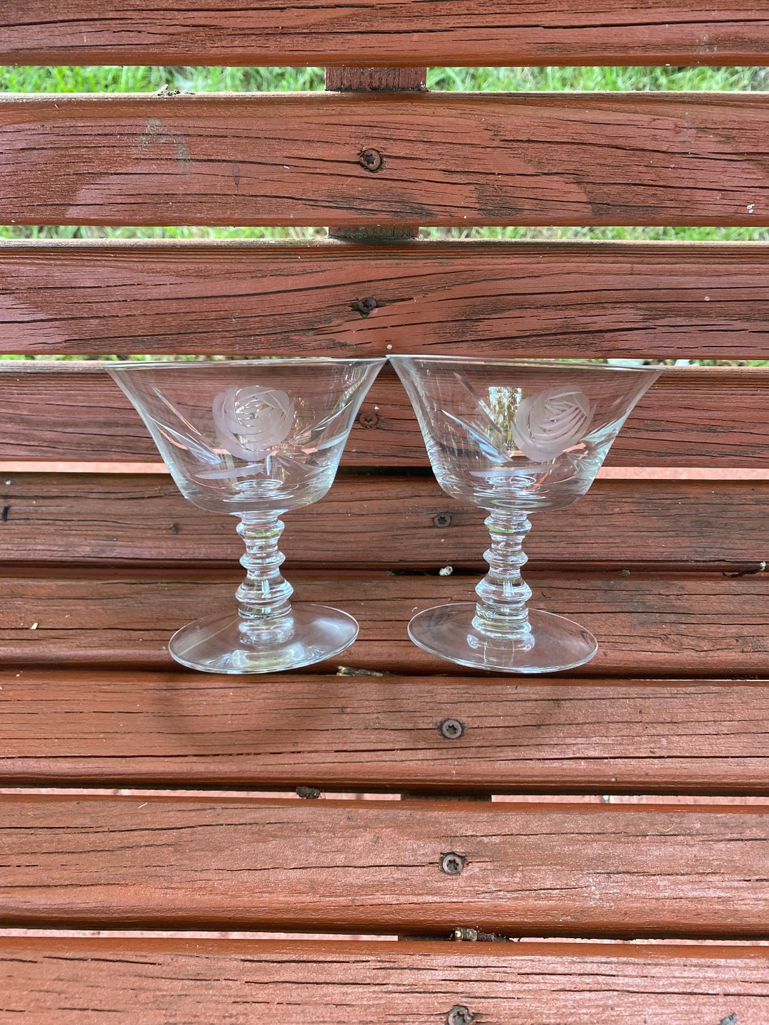 Set of 4 of Fostoria Rose Etched Low Sherbert Glasses - Etsy