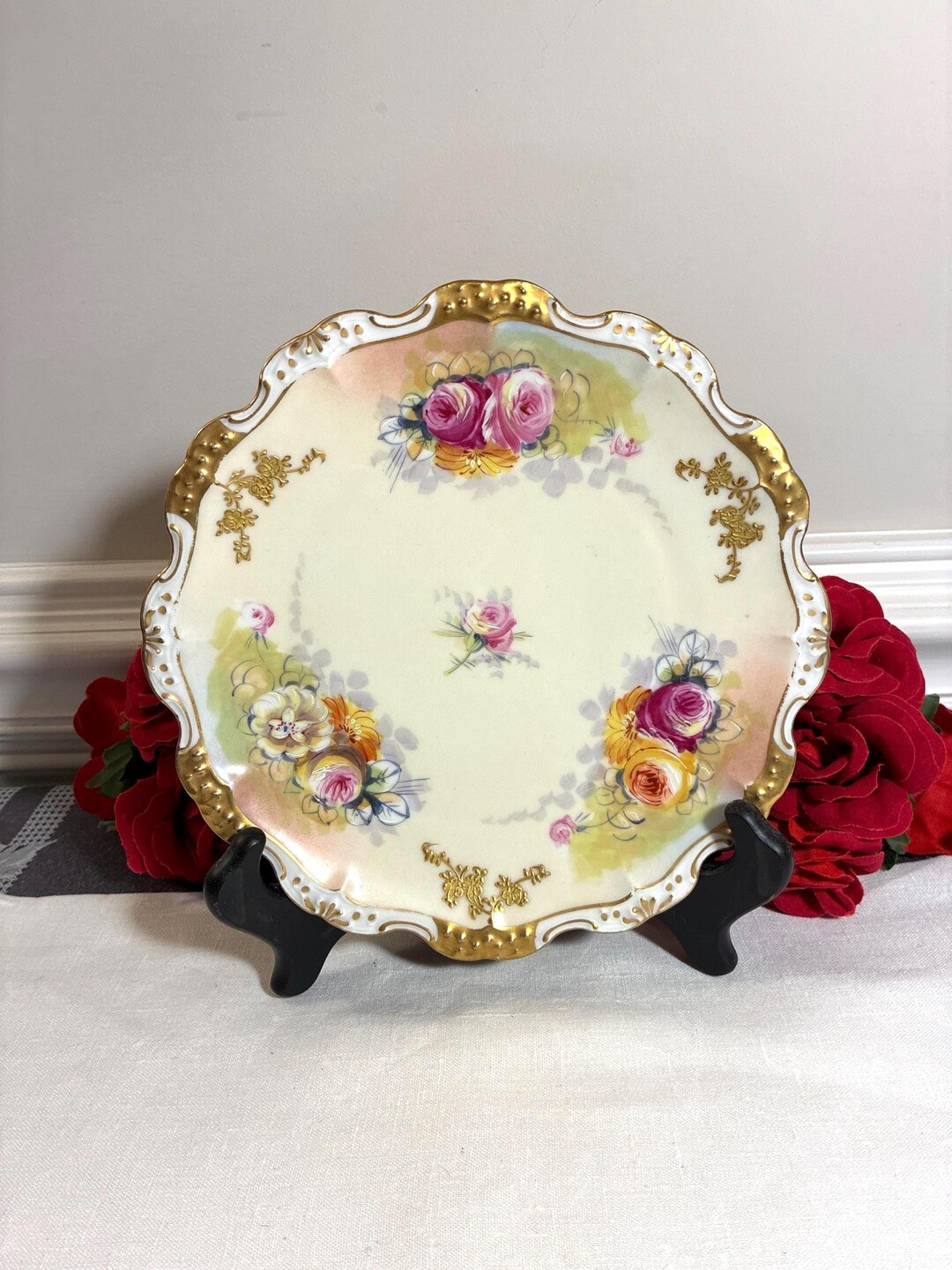 LS&S Lewis Straus and Sons Limoges Roses and Gold Plate Hand Painted - Etsy