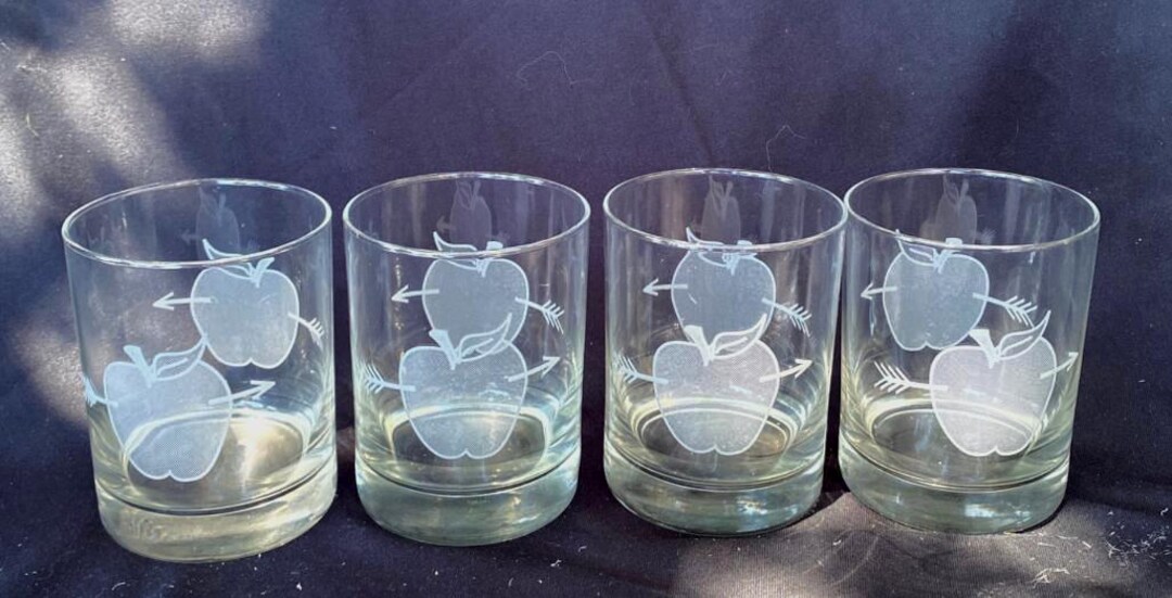 Set of Four Double Apple Etched Rocks Glasses - Etsy