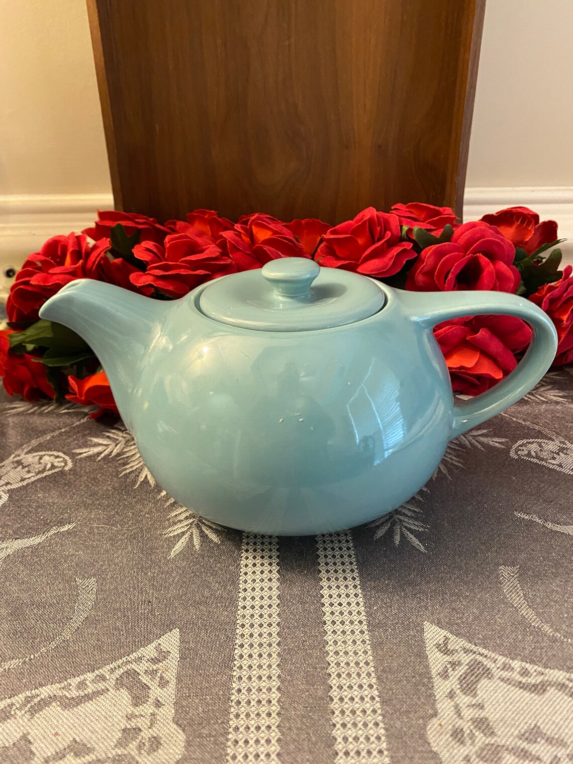 Crown Potteries USA Blue Retro Teapot - Etsy
