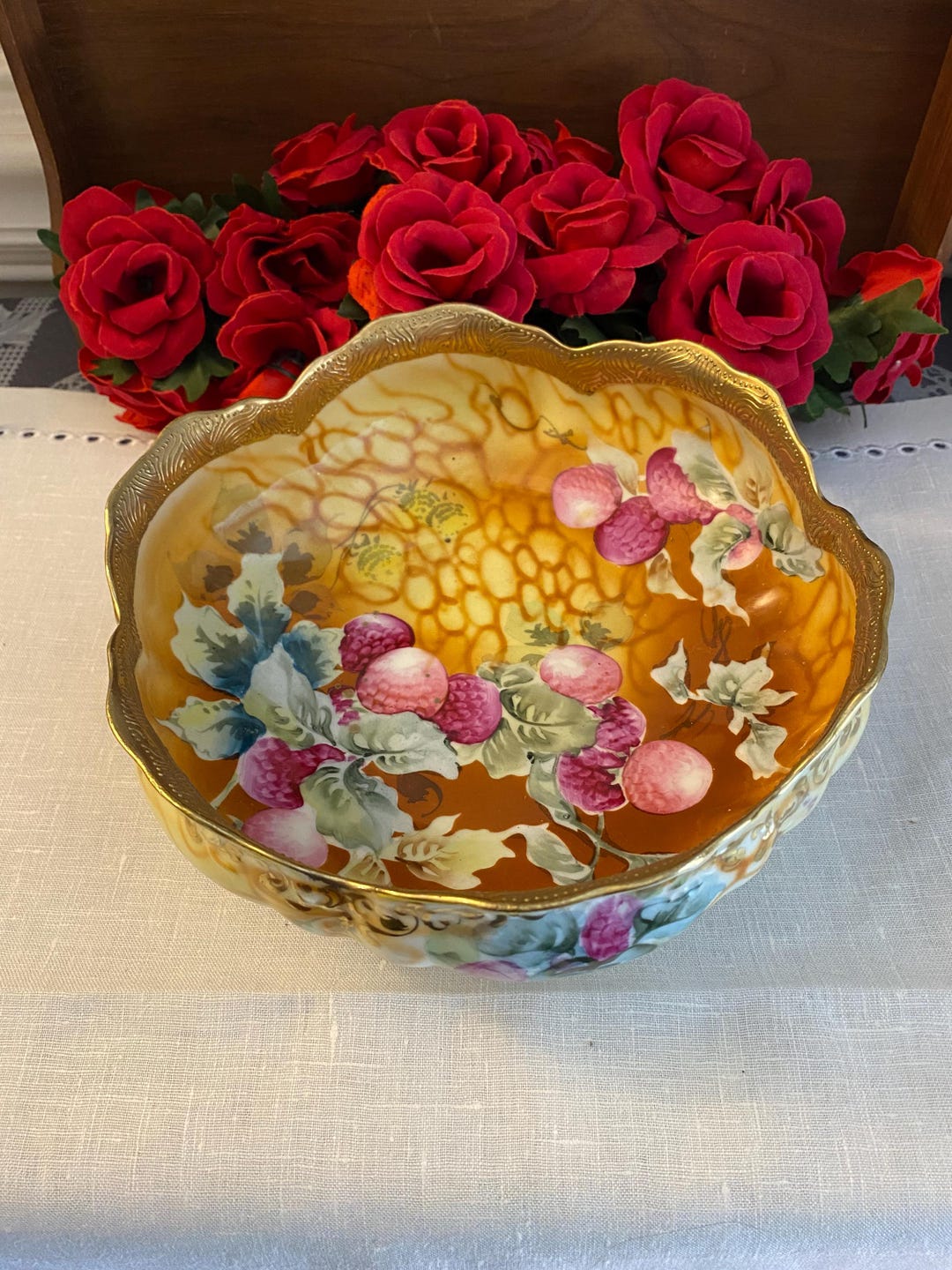 Hand Painted Nippon Raspberries and Gold Bowl - Etsy