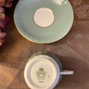 Aynsley Teacup and Saucer Mint Green and Floral - Etsy