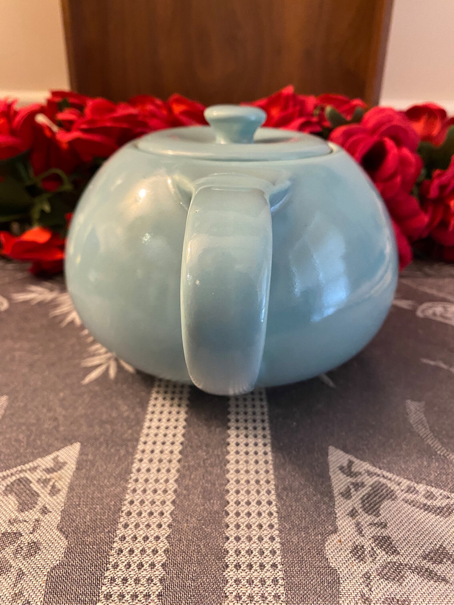Crown Potteries USA Blue Retro Teapot - Etsy