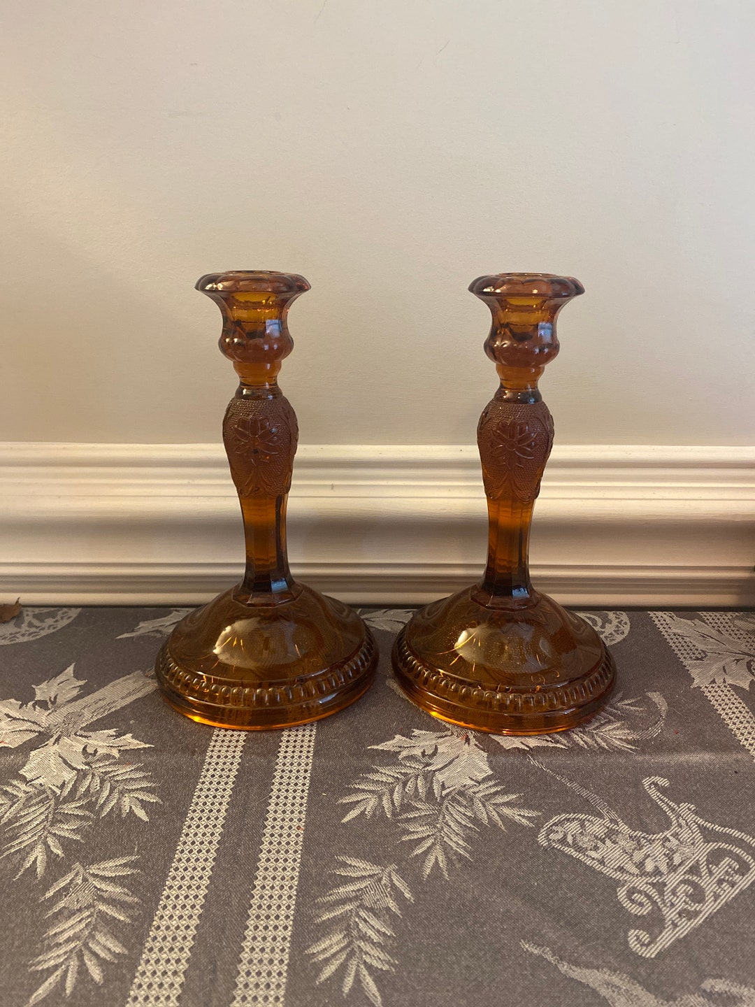 Taper Candle Holders, Vintage Amber Indiana Glass 9” - Etsy