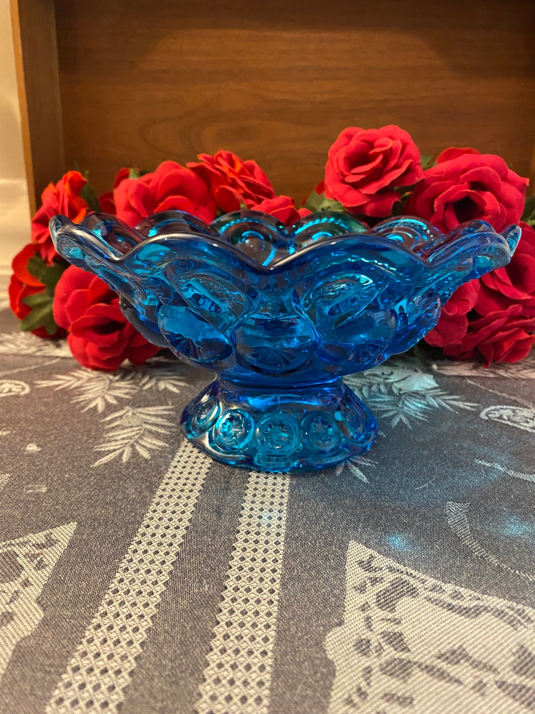 L.E. Smith Moon and Stars Aqua Blue Compote - Etsy