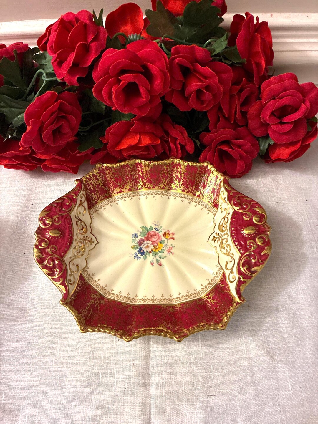 Aynsley Bone China Tray, Burgundy & Gold Floral Design - Etsy