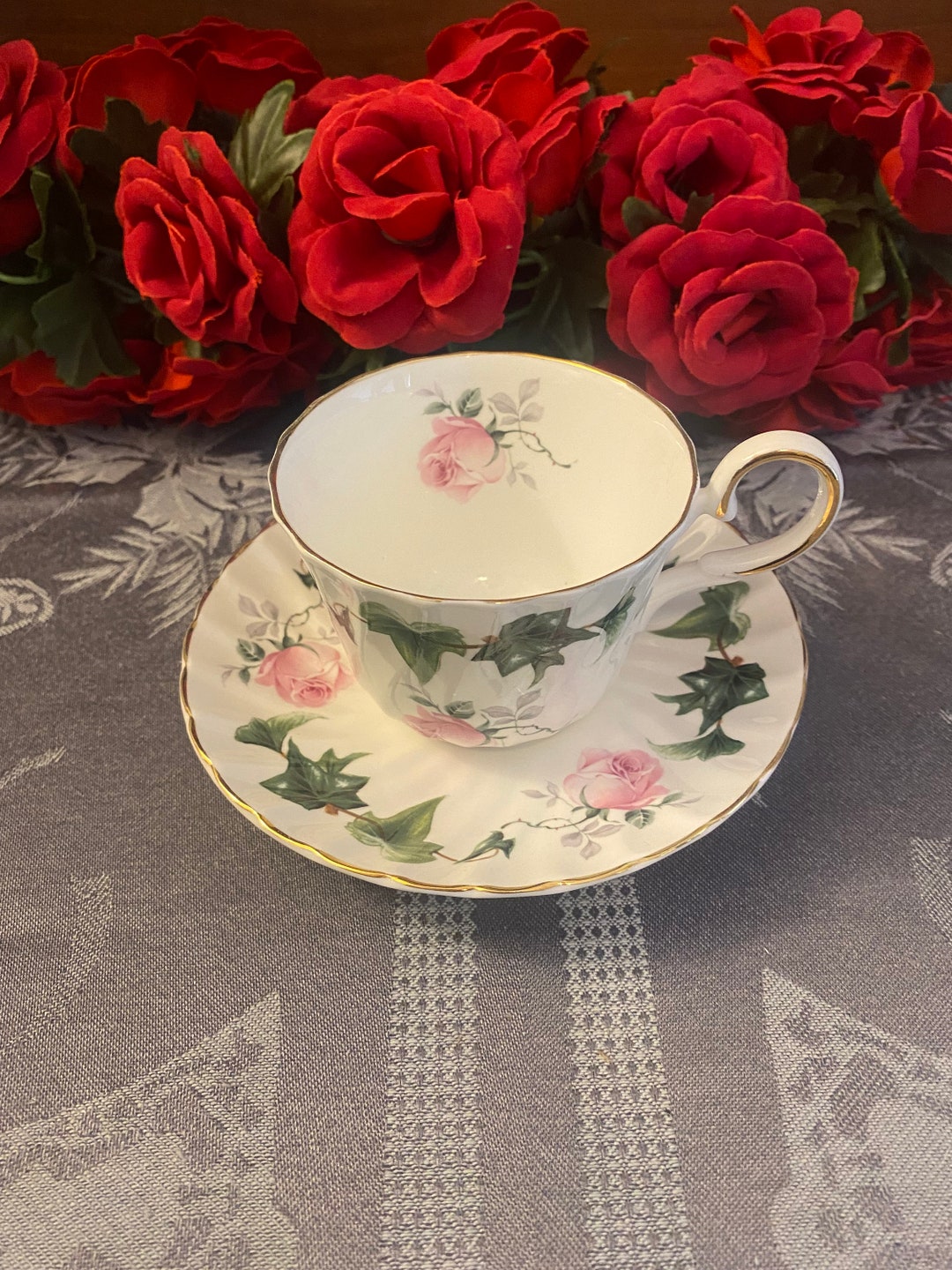 Allyn Nelson Pink Roses Teacup and Saucer Set - Etsy