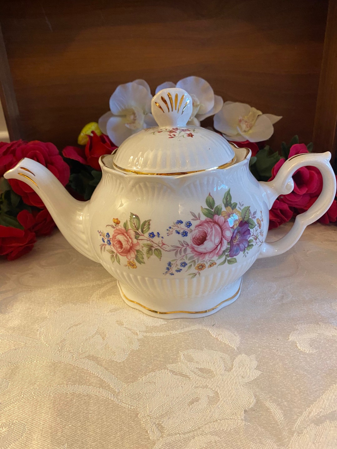 Vintage Crown Dorset Pink Roses Bone China Teapot - Made in England - Etsy