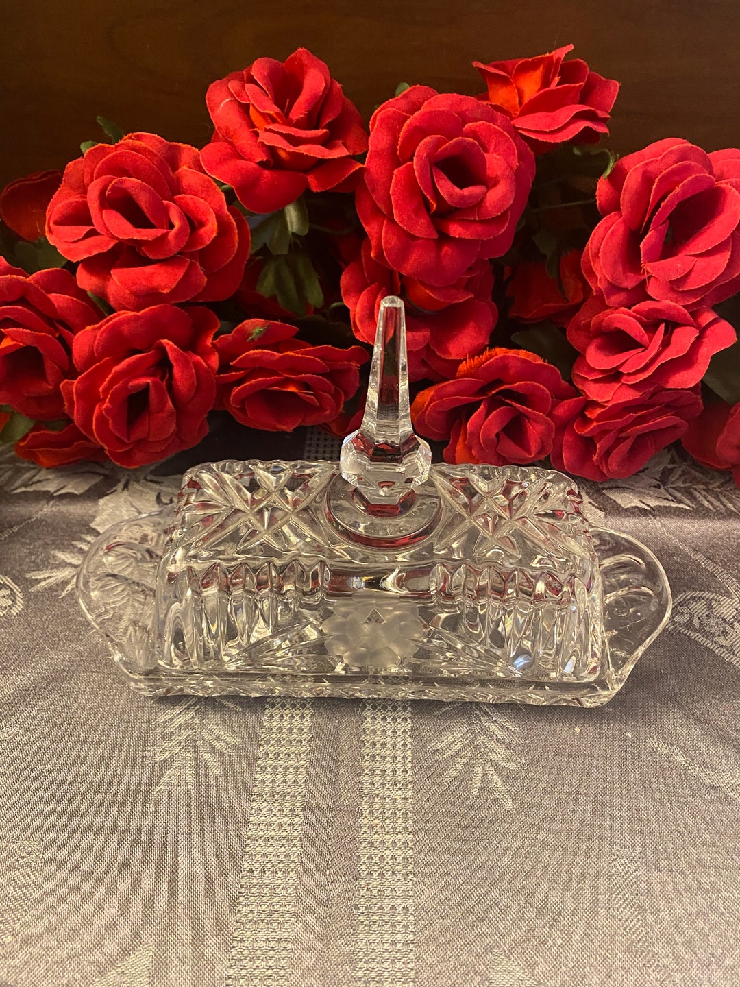Heavy Etched Glass Butter Dish With Steeple Lid - Etsy
