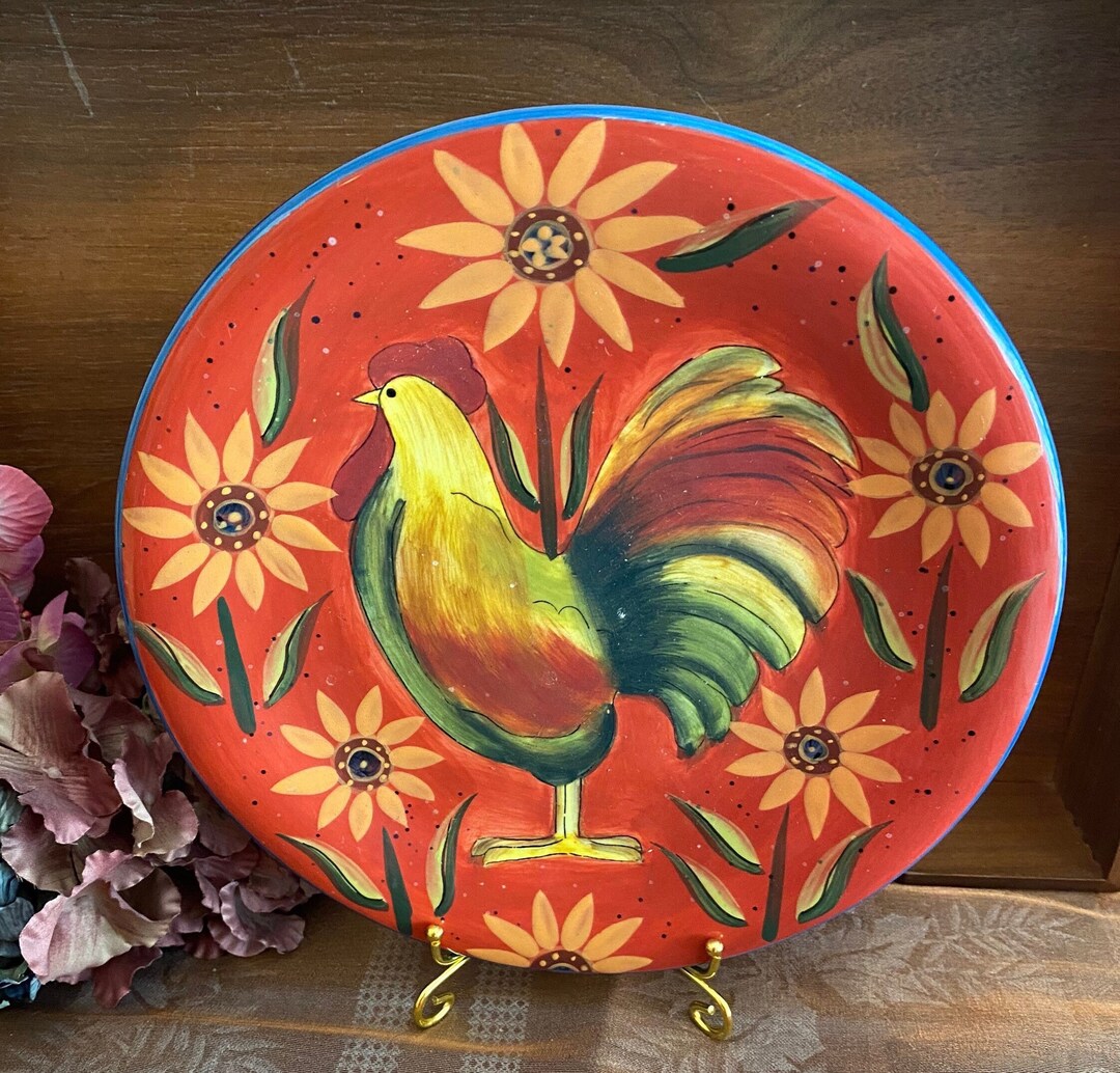 Artimino Hand Painted Red Rooster and Sunflower Salad Plate - Etsy