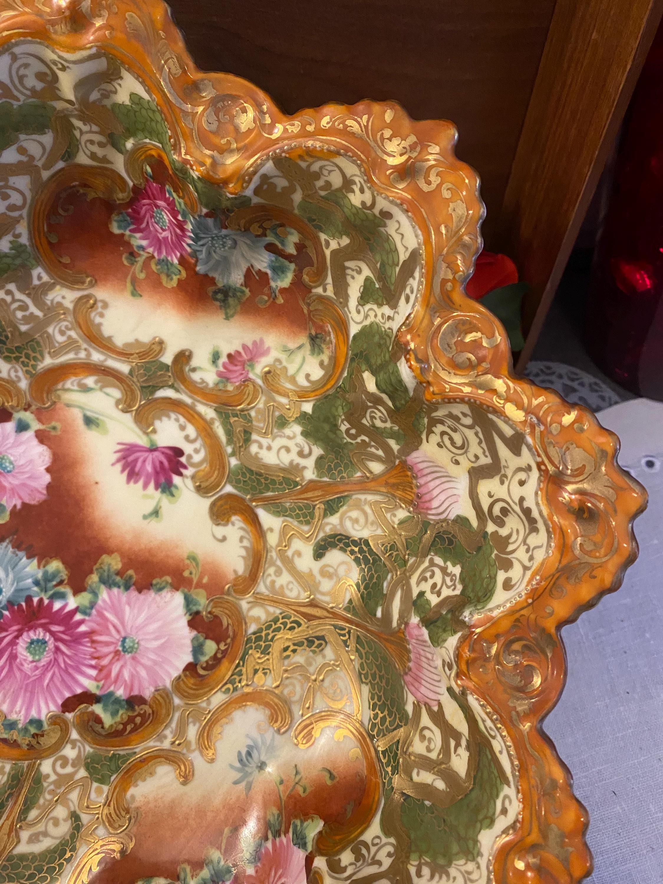 Hand Painted Nippon Orange and Floral Bowl, Morimura Bros - Etsy