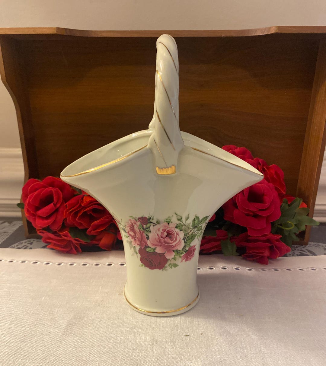 Vintage Handheld Porcelain Basket With Roses 7x9” - Etsy