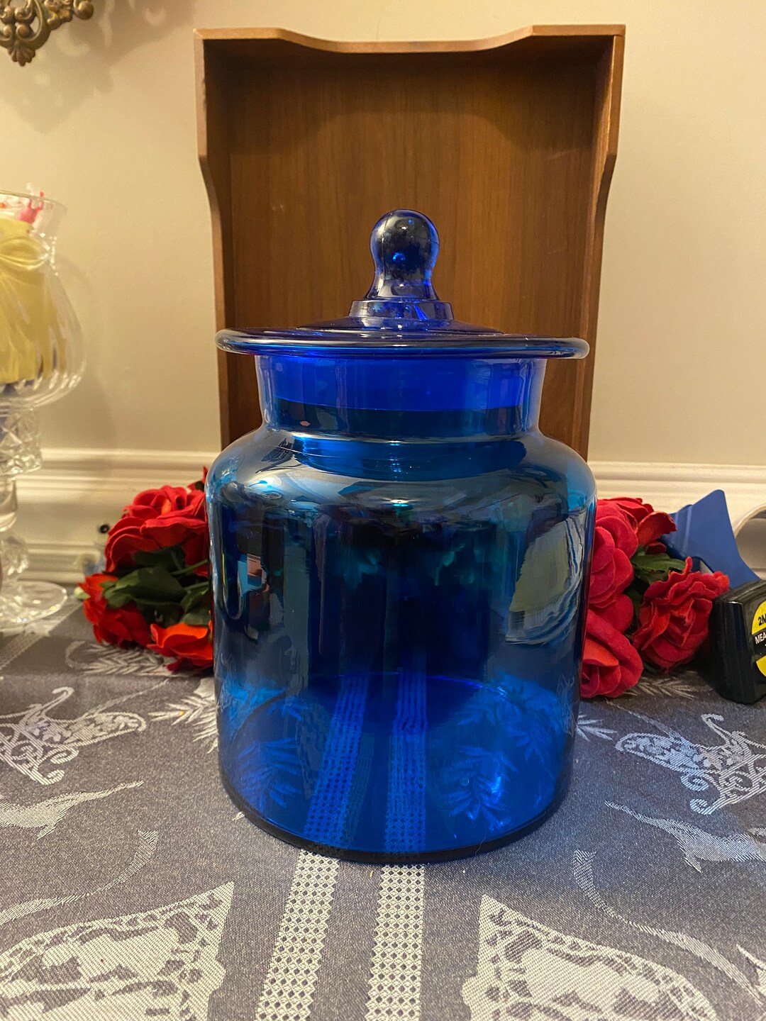 Cobalt Blue Glass Large Lidded Jar - Etsy