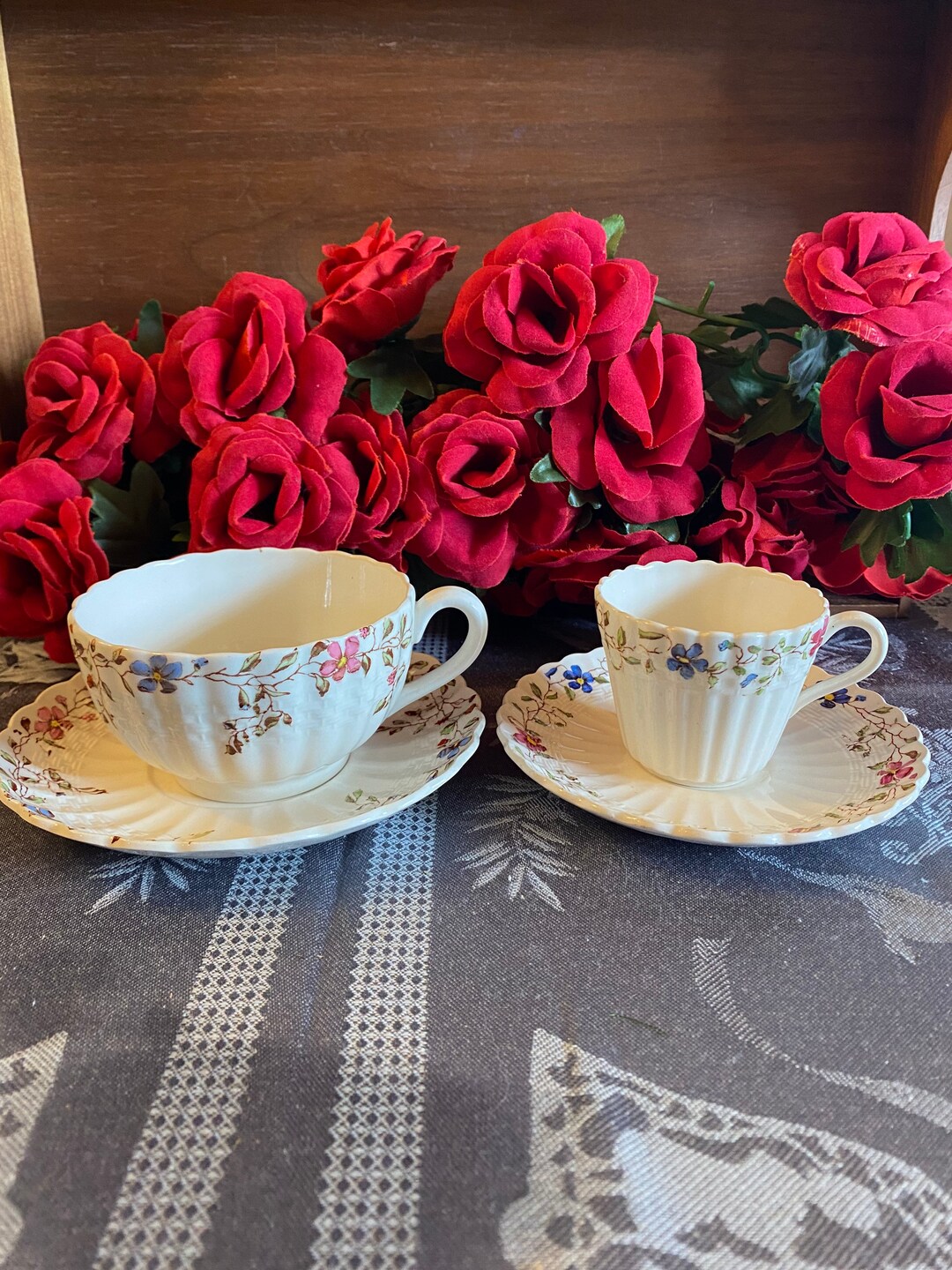 Spode Wicker Dale Teacup and Saucer and Demitasse Set - Etsy