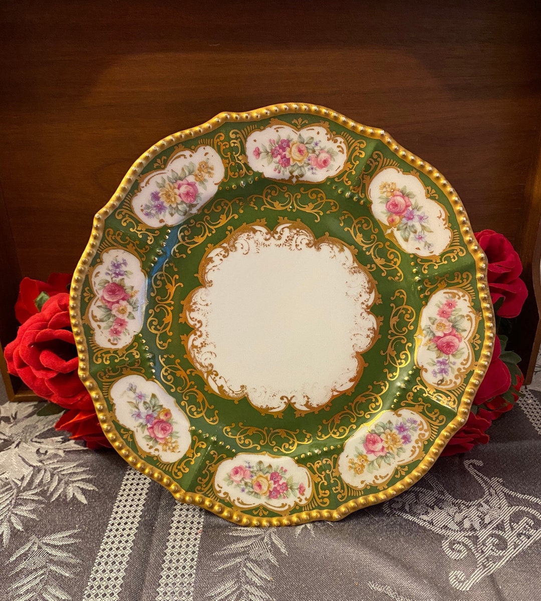 Bawo and Dotter Elite Limoges Green and Gold Floral Plate / Vintage ...