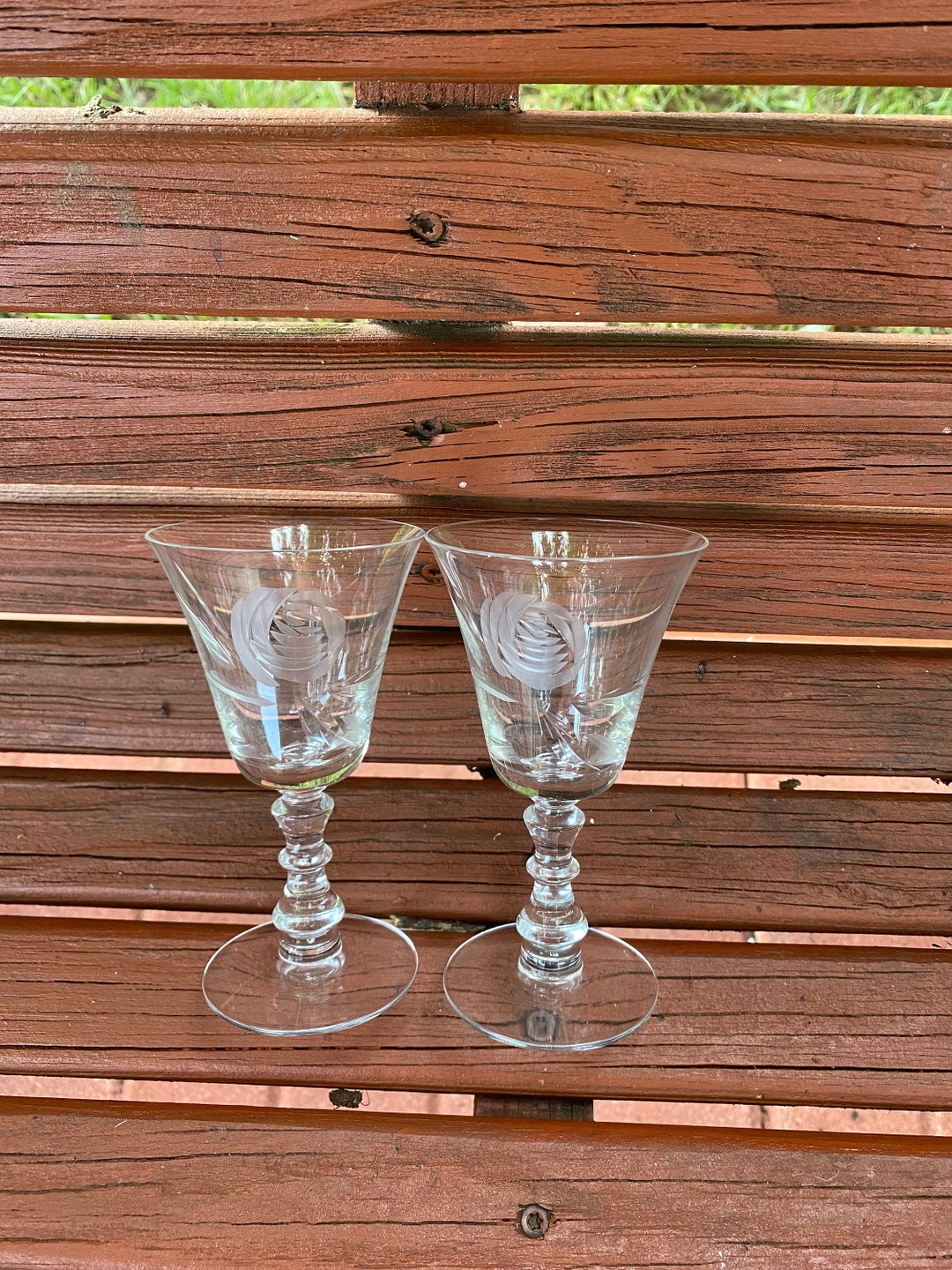 Pair of Fostoria Rose Etched Champagne Glasses - Etsy