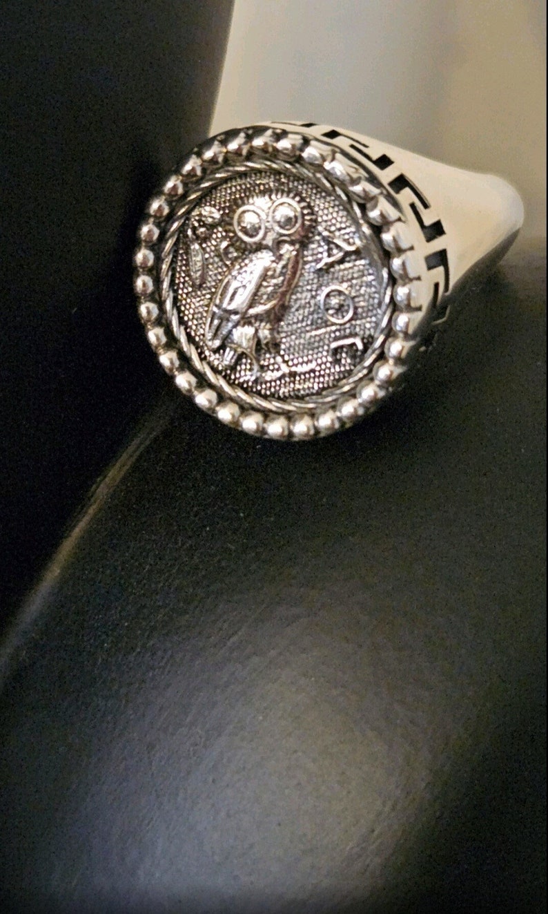 Handmade Silver Signet Ring With Athena Owl Coin Replica - Etsy