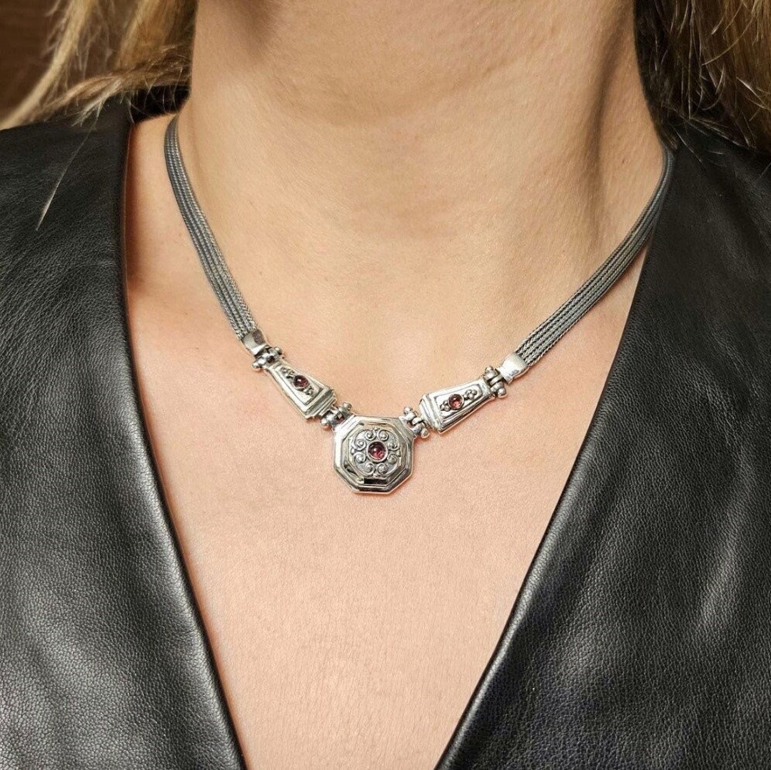 Handmade Byzantine Style Silver Necklace With Garnet Gemstone, Sterling ...