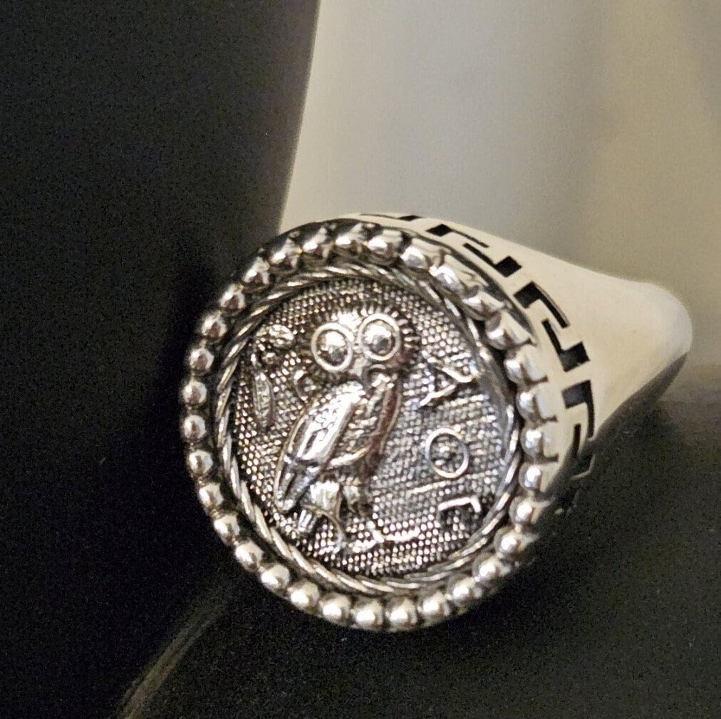 Handmade Silver Signet Ring With Athena Owl Coin Replica - Etsy