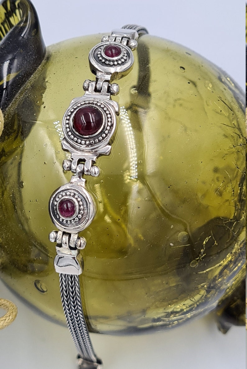 Handmade Sterling Silver Byzantine Bracelet With Garnet Gemstone - Etsy