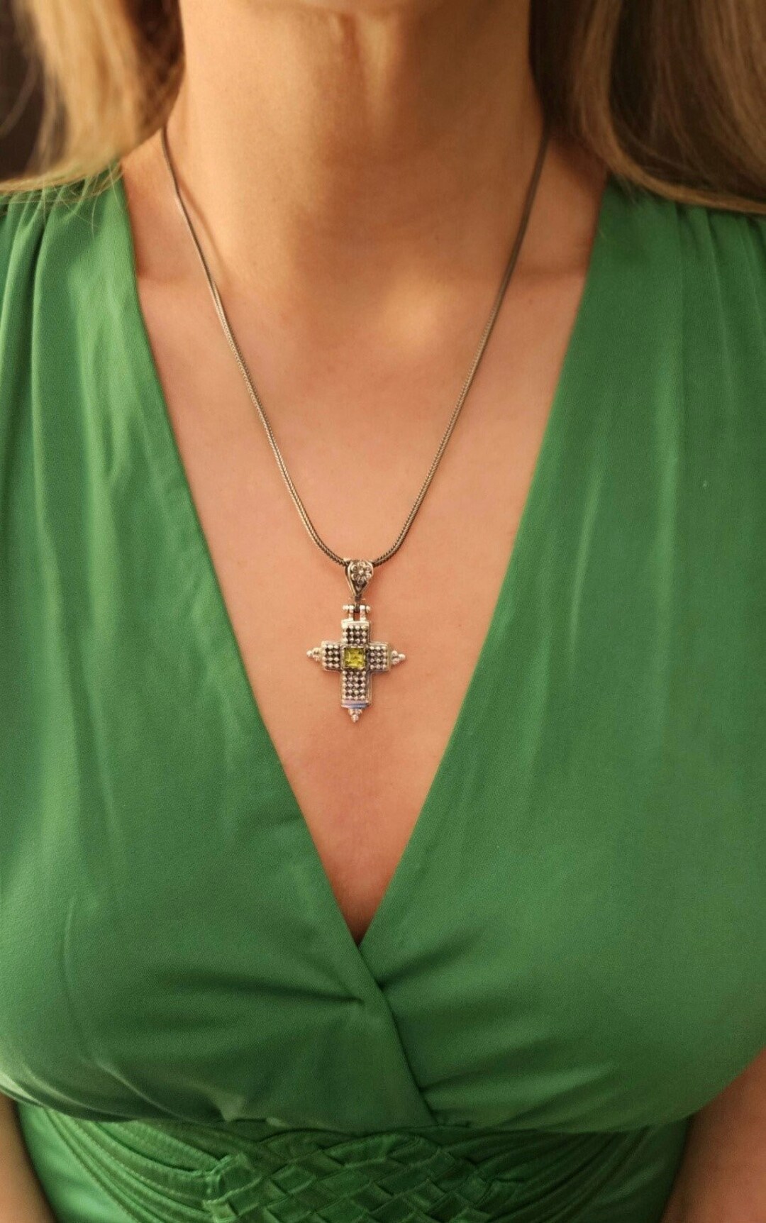 Handmade Solid Silver Cross Pendant With Tourmaline Gemstone. - Etsy