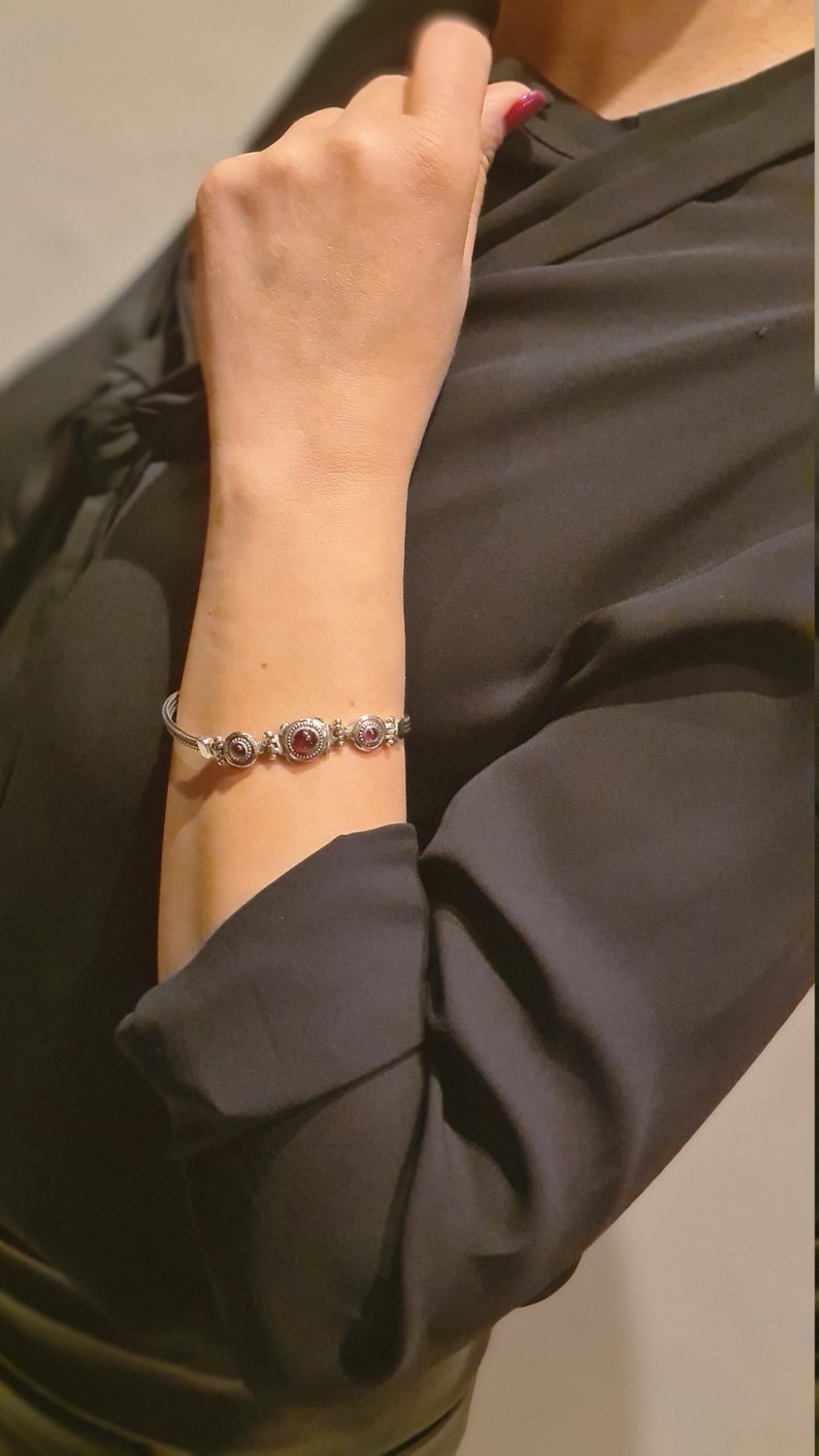 Handmade Sterling Silver Byzantine Bracelet With Garnet Gemstone - Etsy