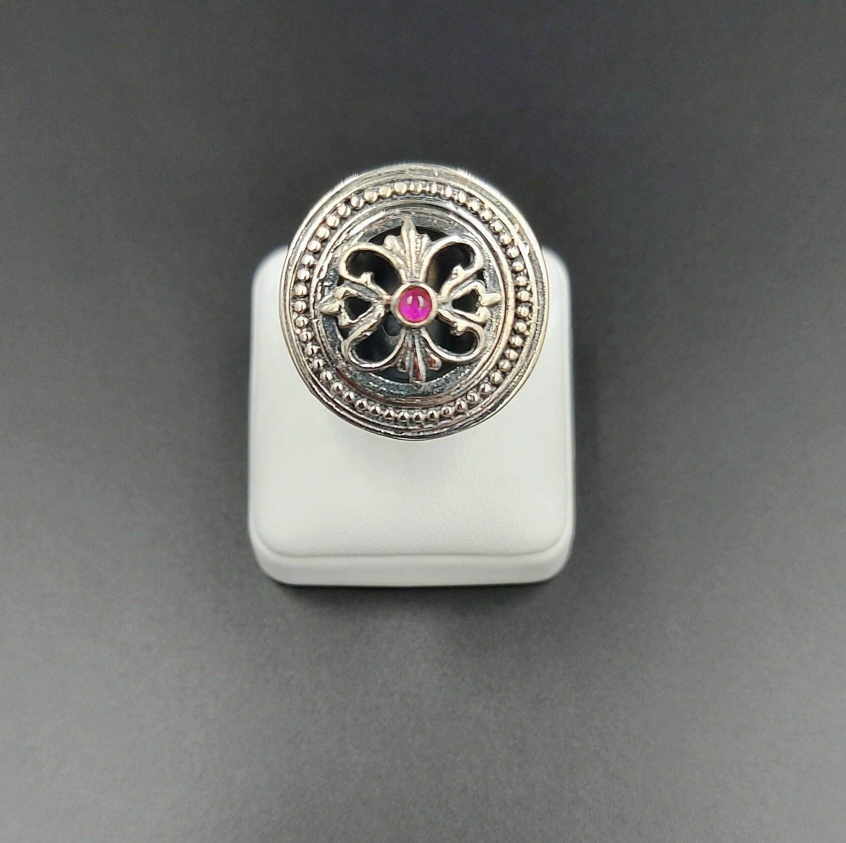 Handmade Byzantine Style Ring in Sterling Silver 925 With Garnet ...