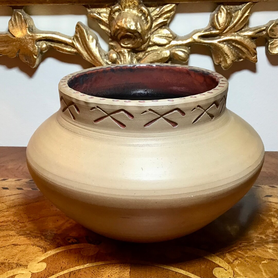 Latvian Jumis Pottery Vase / Pot. Unglazed Exterior, a Black and Red ...