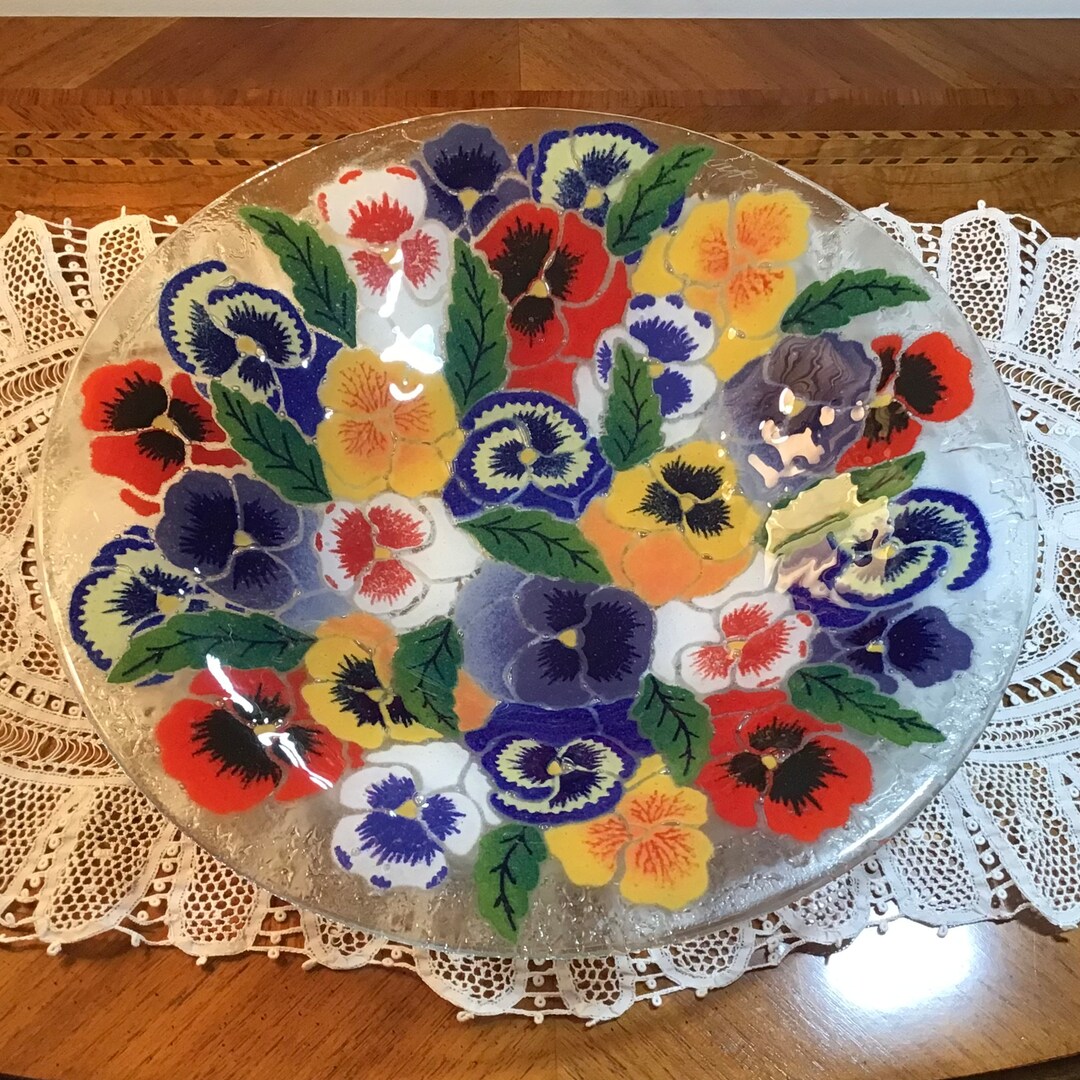 Vintage Peggy Karr 13 Pansy Bowl. Enamel Fused Functional Art Glass. in ...