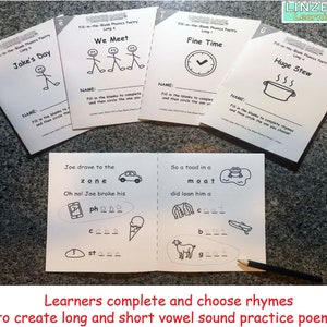 10 Printable Phonics Rhyming Workbooks, Short Vowel Sounds and Long ...