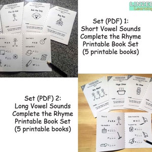 10 Printable Phonics Rhyming Workbooks, Short Vowel Sounds and Long ...