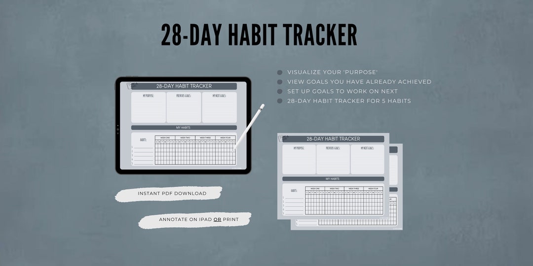 Simple 28-day Habit Tracker | Daily Goal Tracker | iPad or Printable ...
