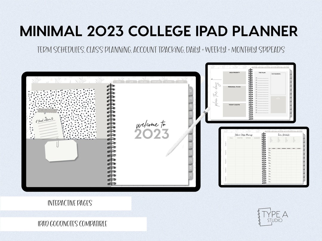 Minimal 2023 College iPad Planner | Goodnotes iPad Academic University ...