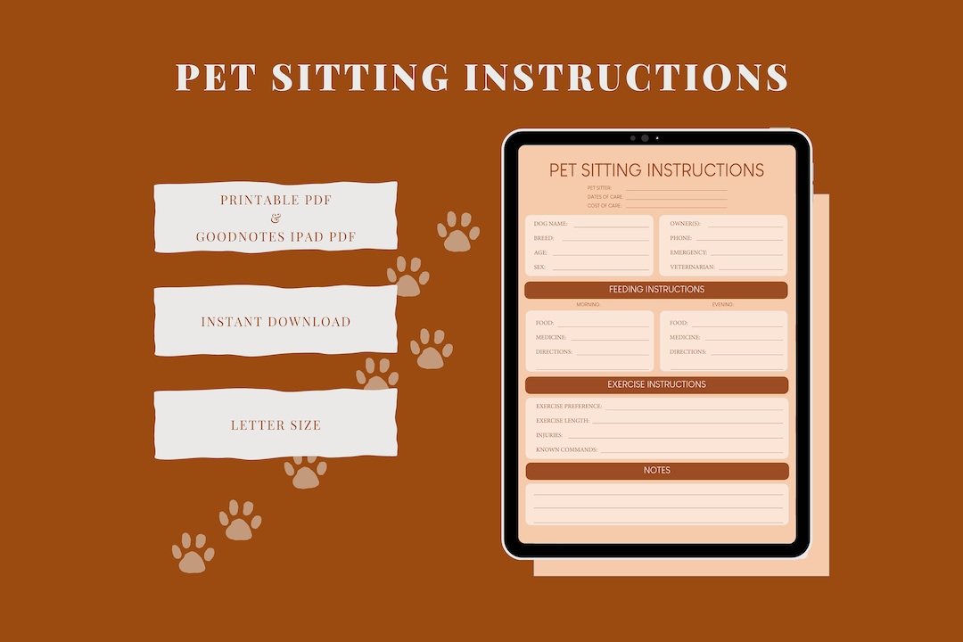Pet Sitting Instructions (orange) | Dog Sitting Guide | Pet Sitter Form ...