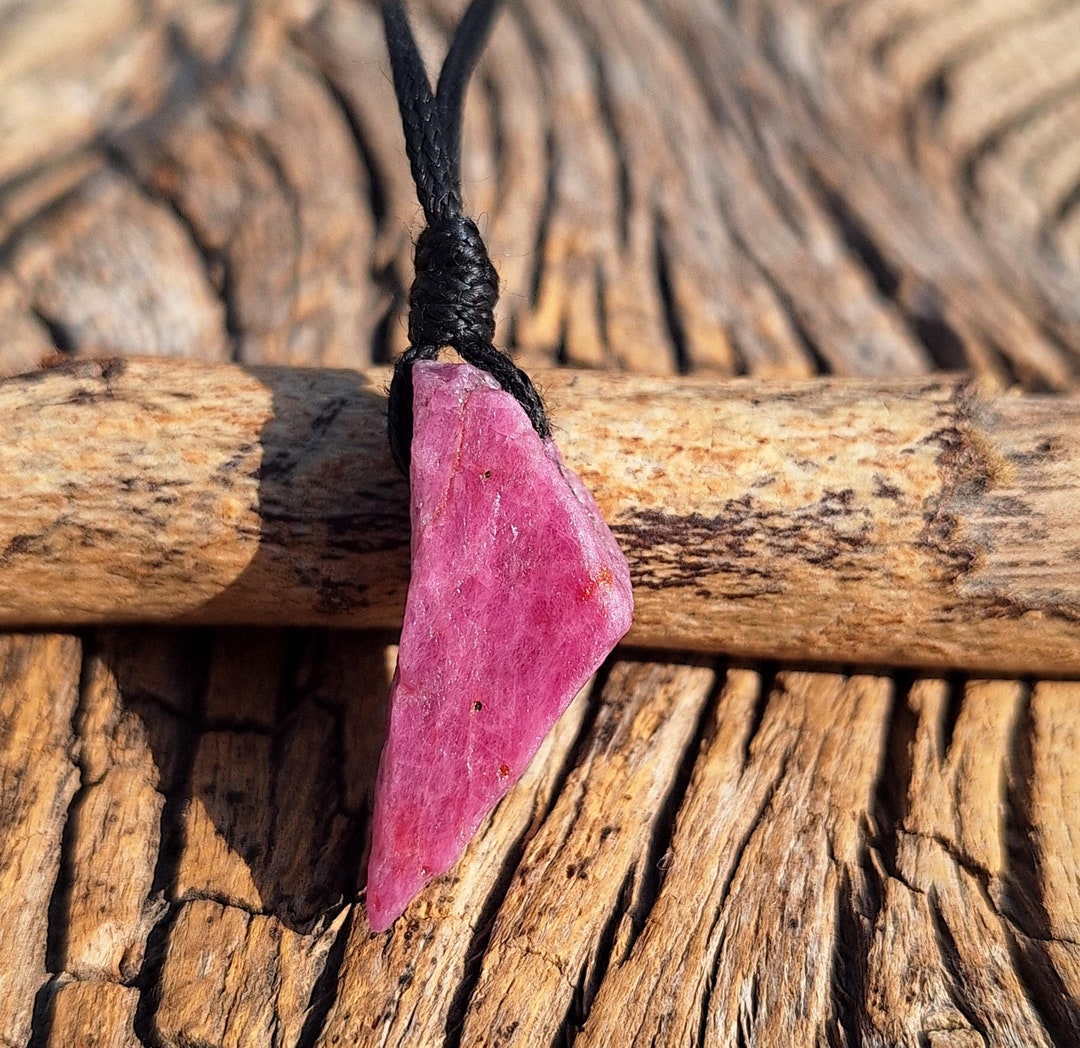 Natural Raw Mozambique Ruby Black Leather Cord Necklace, July ...