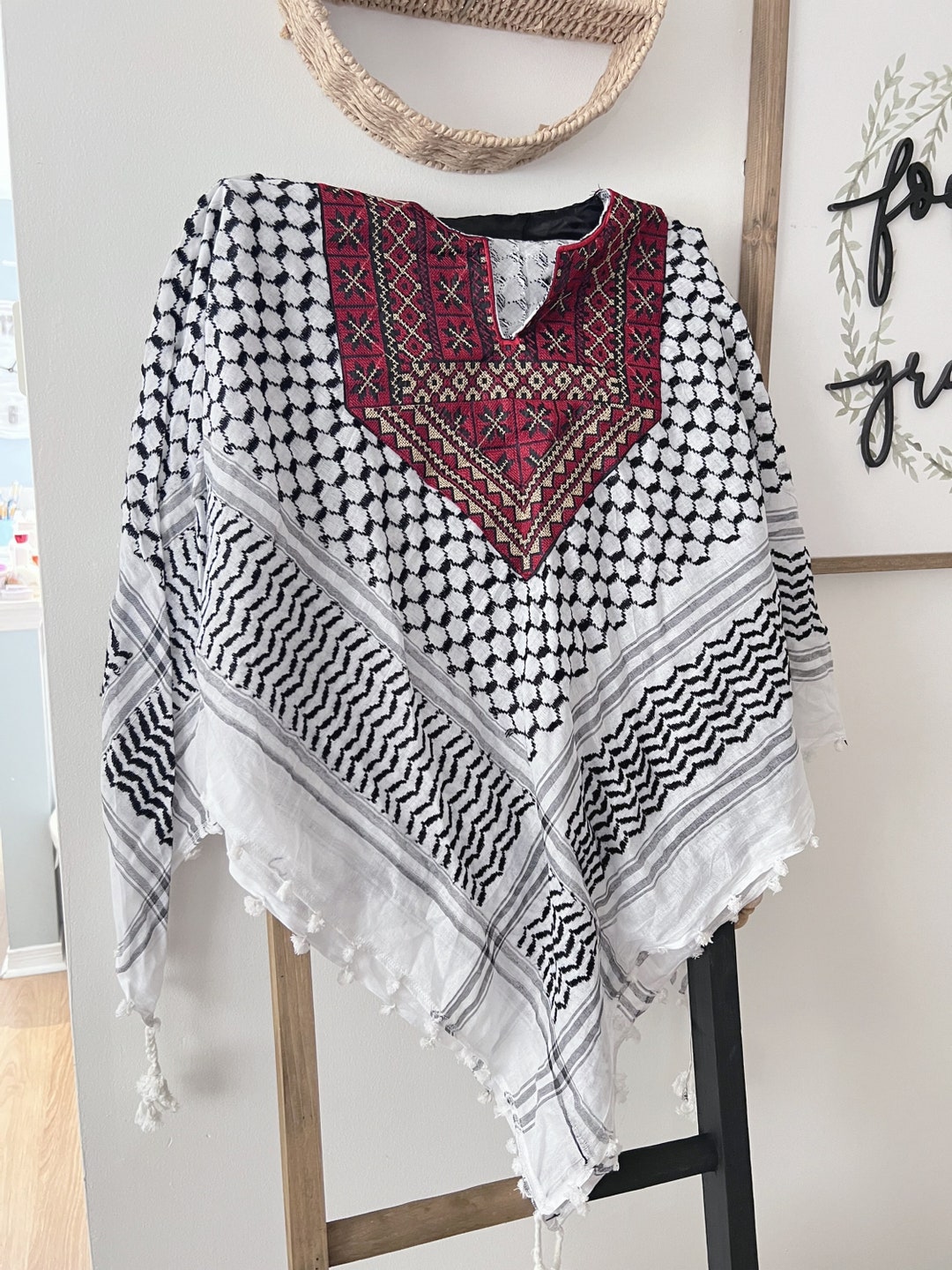 ORIGINAL Shemagh Keffiyeh Arab Scarf Poncho Shirt Made in Palestine ...
