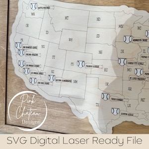 Baseball Stadium Travel Tracker Map + Easel | SVG Laser Cut SCORE File ...