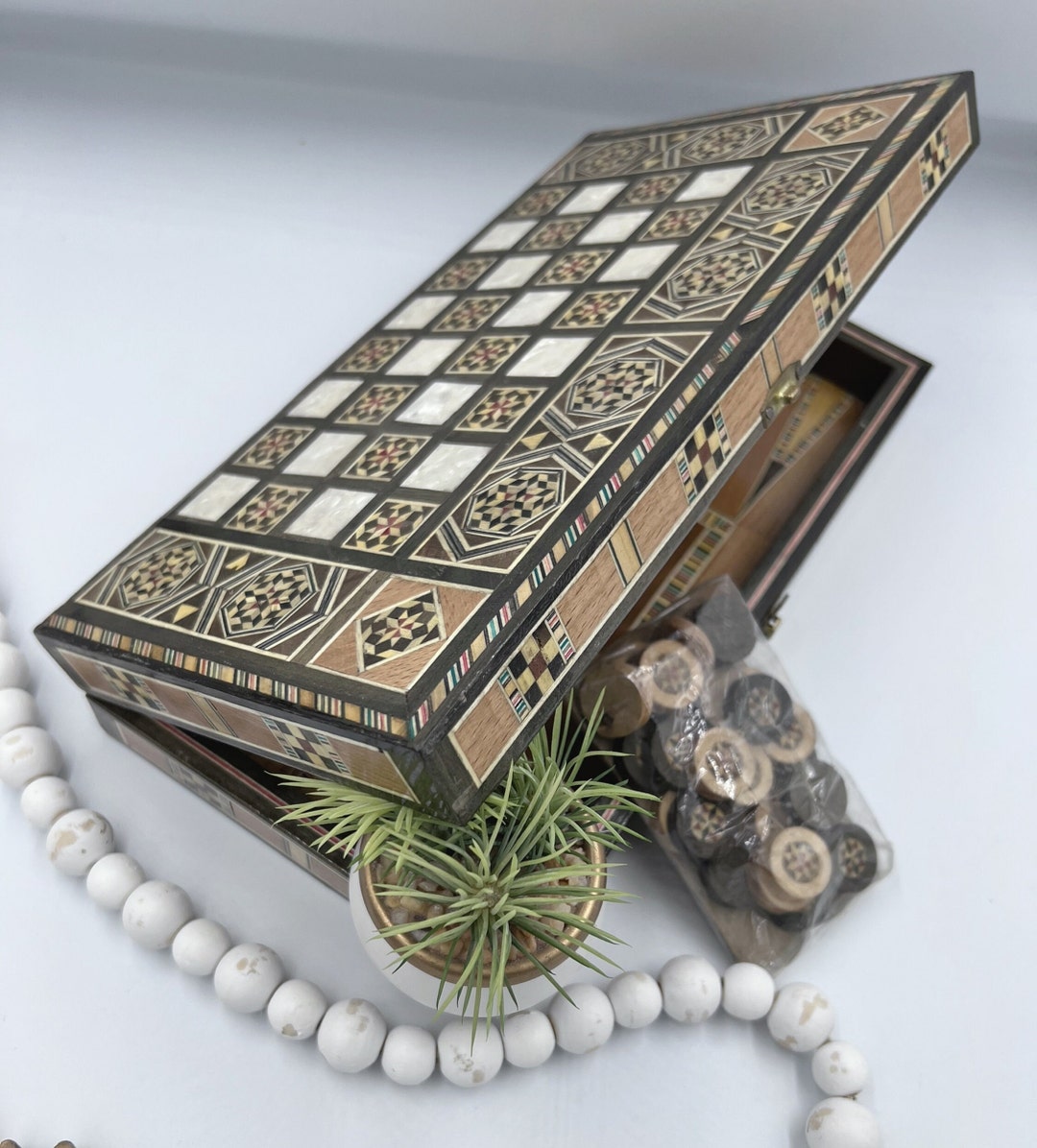 Backgammon Board Lebanese Handmade Game Set Mid-size Travel Size With ...