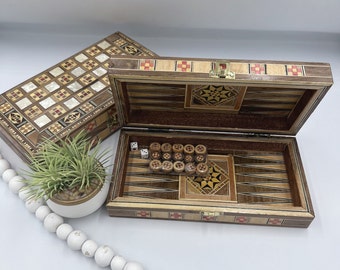 Backgammon Board Lebanese Handmade Game Set Mid-size Travel Size With ...